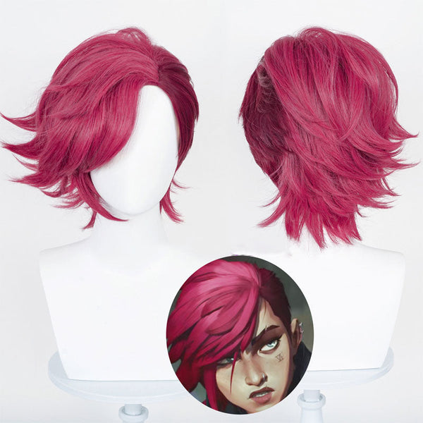 Buy LOL Arcane Vi Short Rose Red Cosplay Wig - Limited Stock – Cosplay Plan